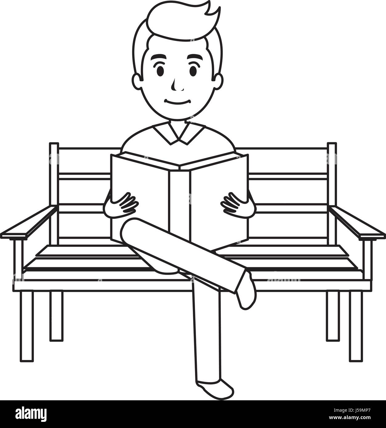 Man Reading Book In Park Chair Stock Vector Image And Art Alamy