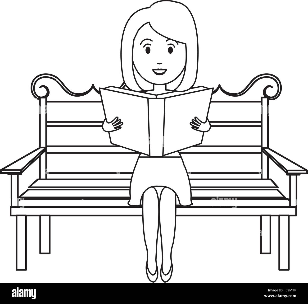 woman reading book in park chair Stock Vector Image & Art - Alamy