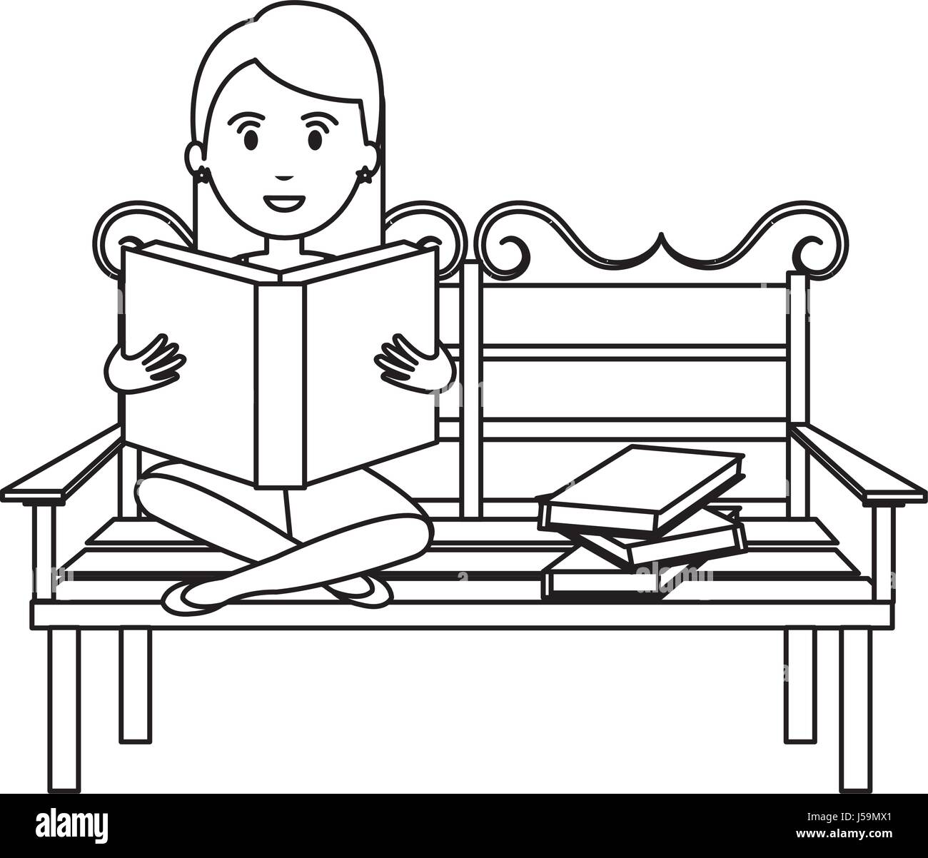 woman reading book in park chair Stock Vector Image & Art - Alamy