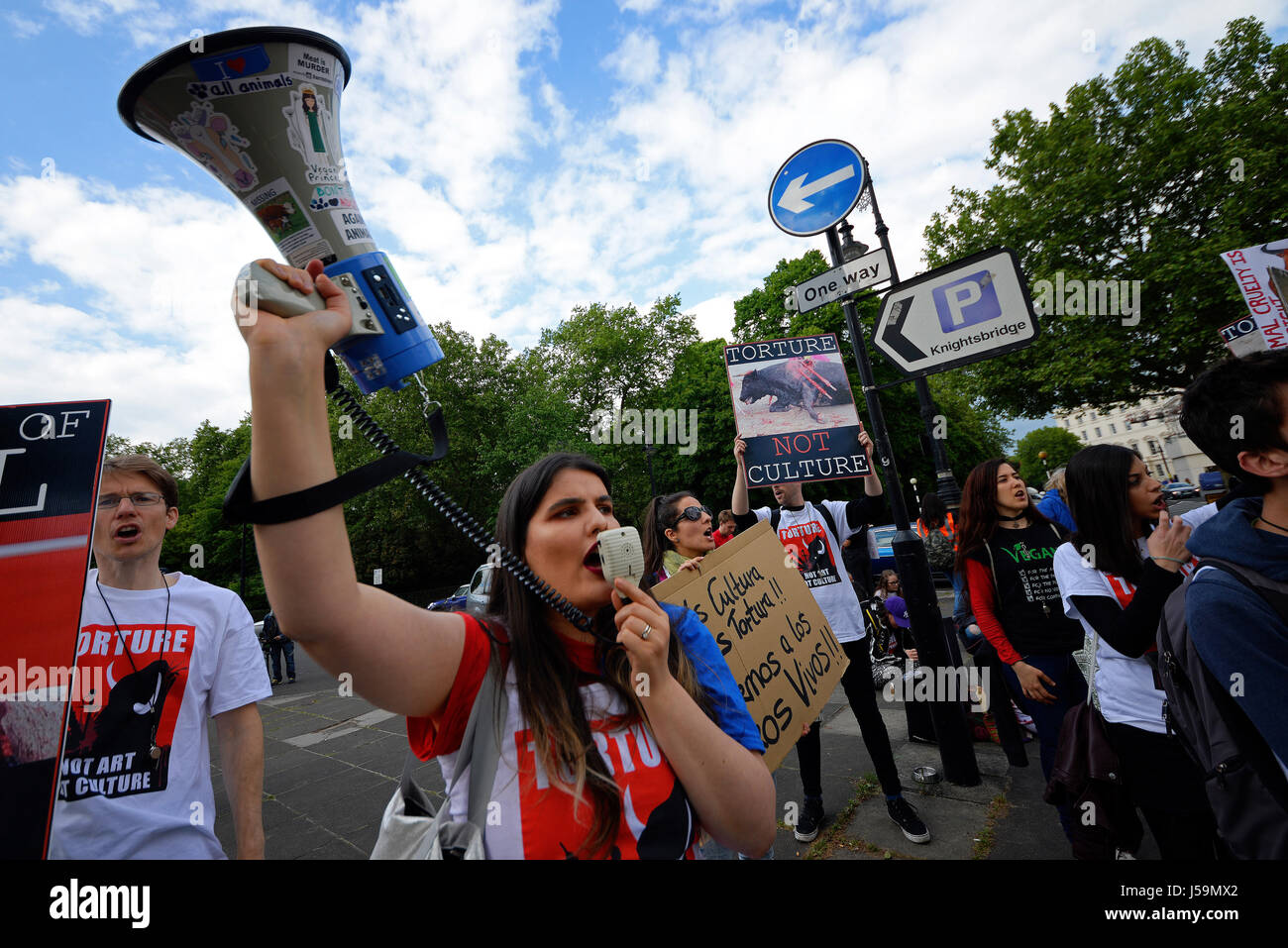 People protesting against Bullfighting during a demonstration march ...