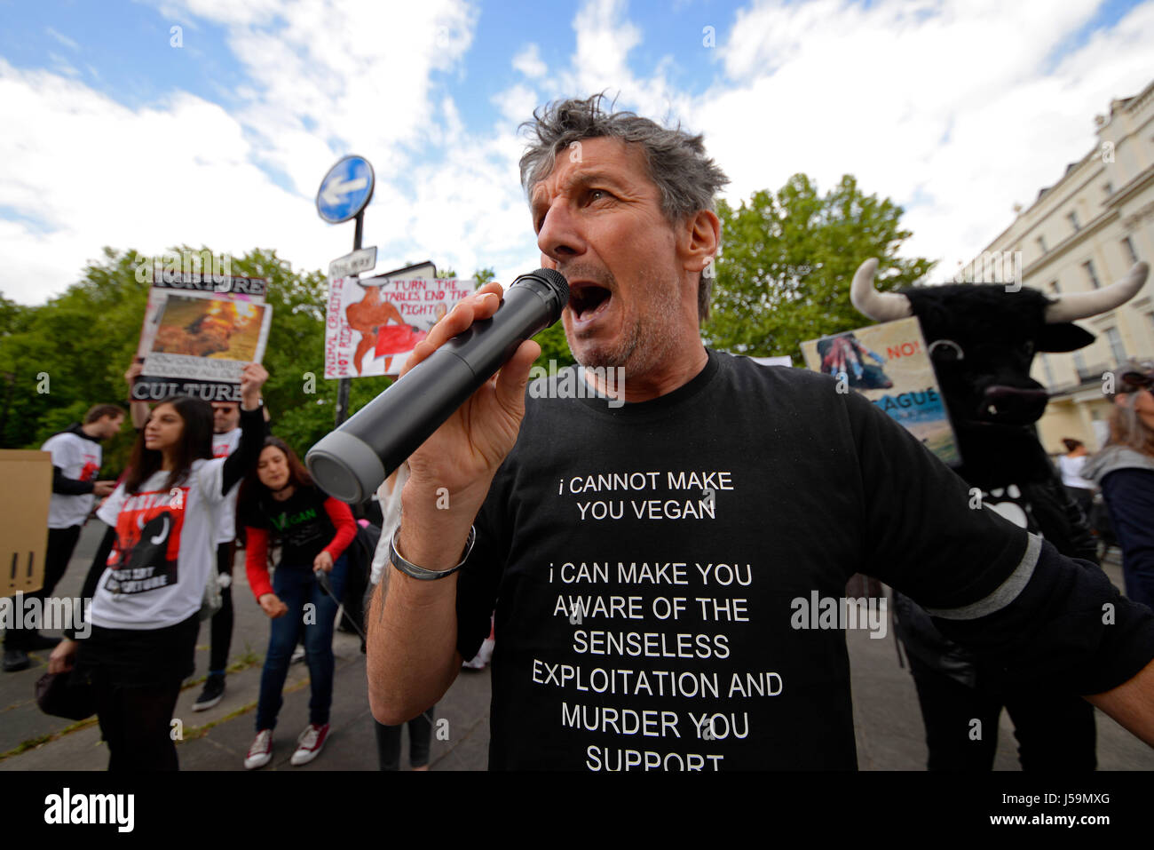 People protesting against Bullfighting during a demonstration march ...