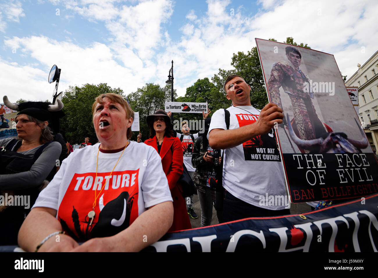 People protesting against Bullfighting during a demonstration march ...