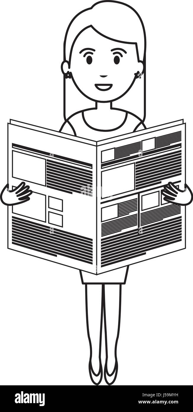 young woman reading newspaper avatar character Stock Vector Image & Art ...