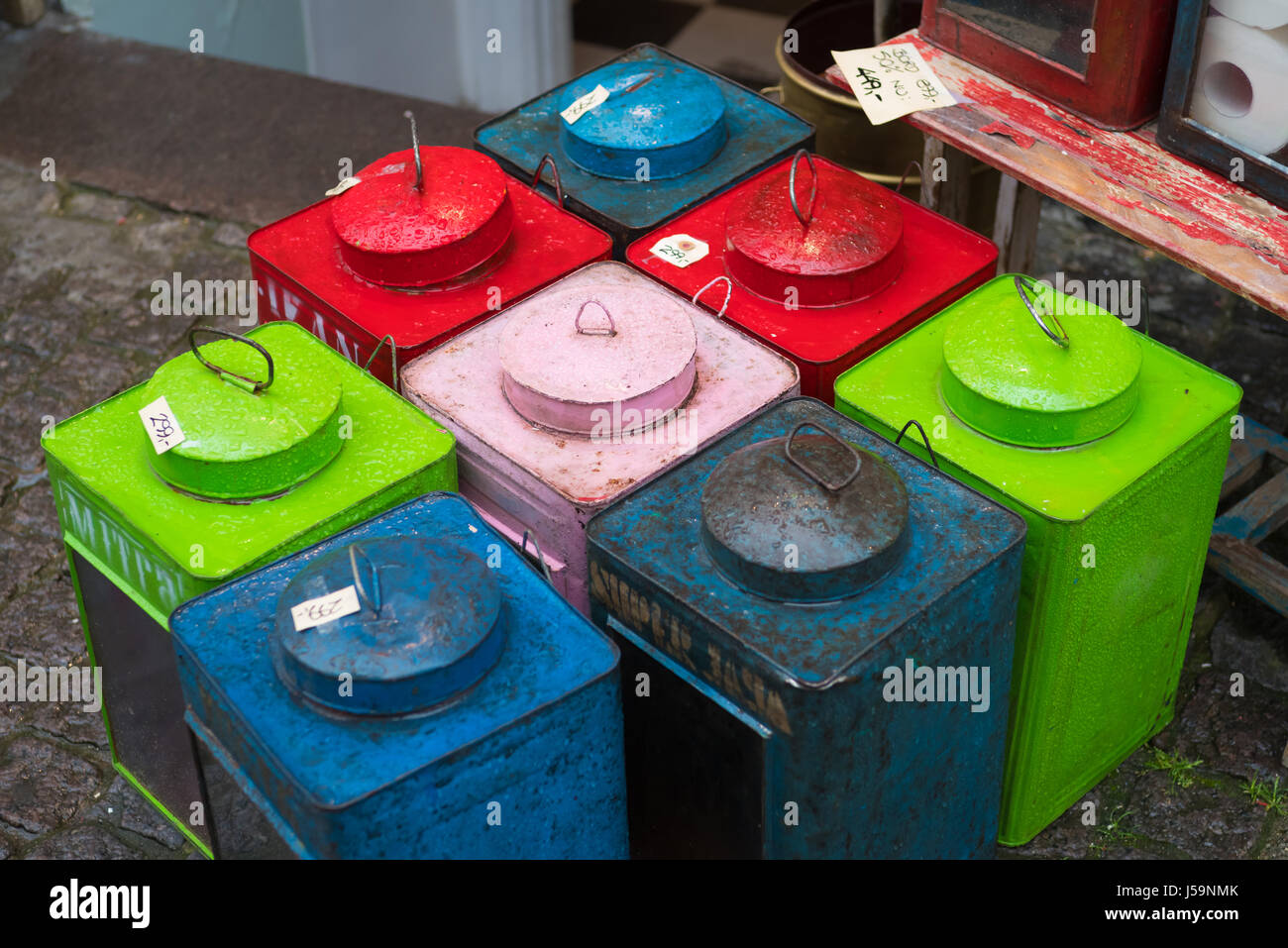 multiple color metal cans for sale can be used for decoration Stock ...