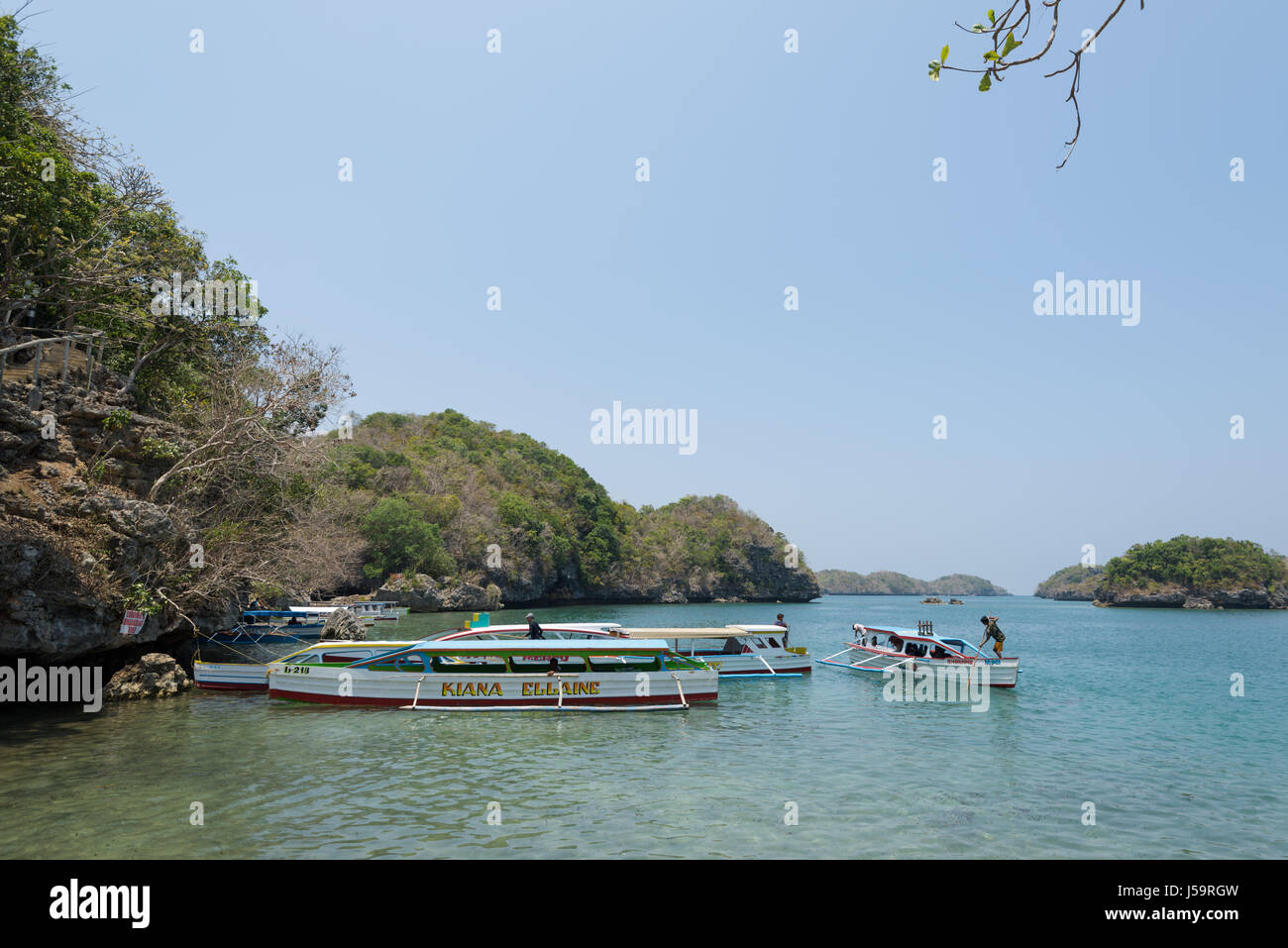 Quezon Island, Philippines - April 12, 2017: Tourists boats at the ...