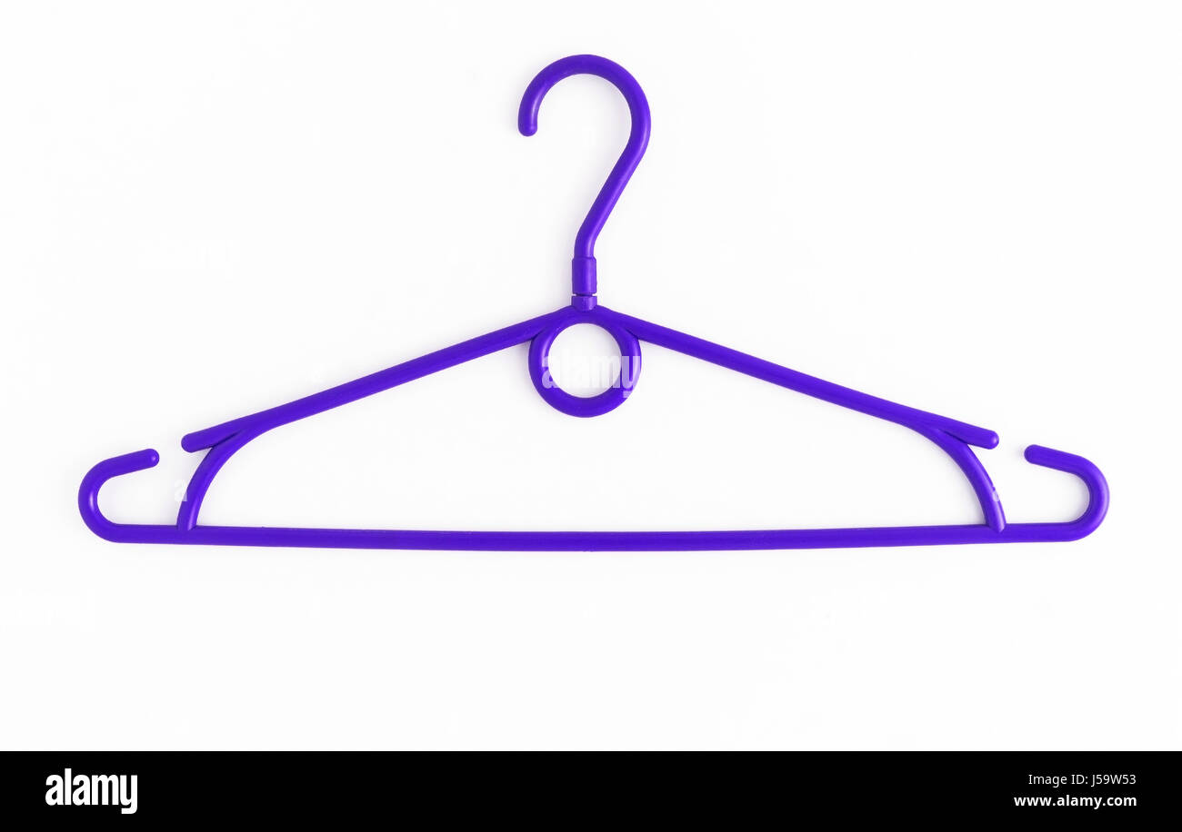 One colored plastic hanger, isolated on white background, close-up ...