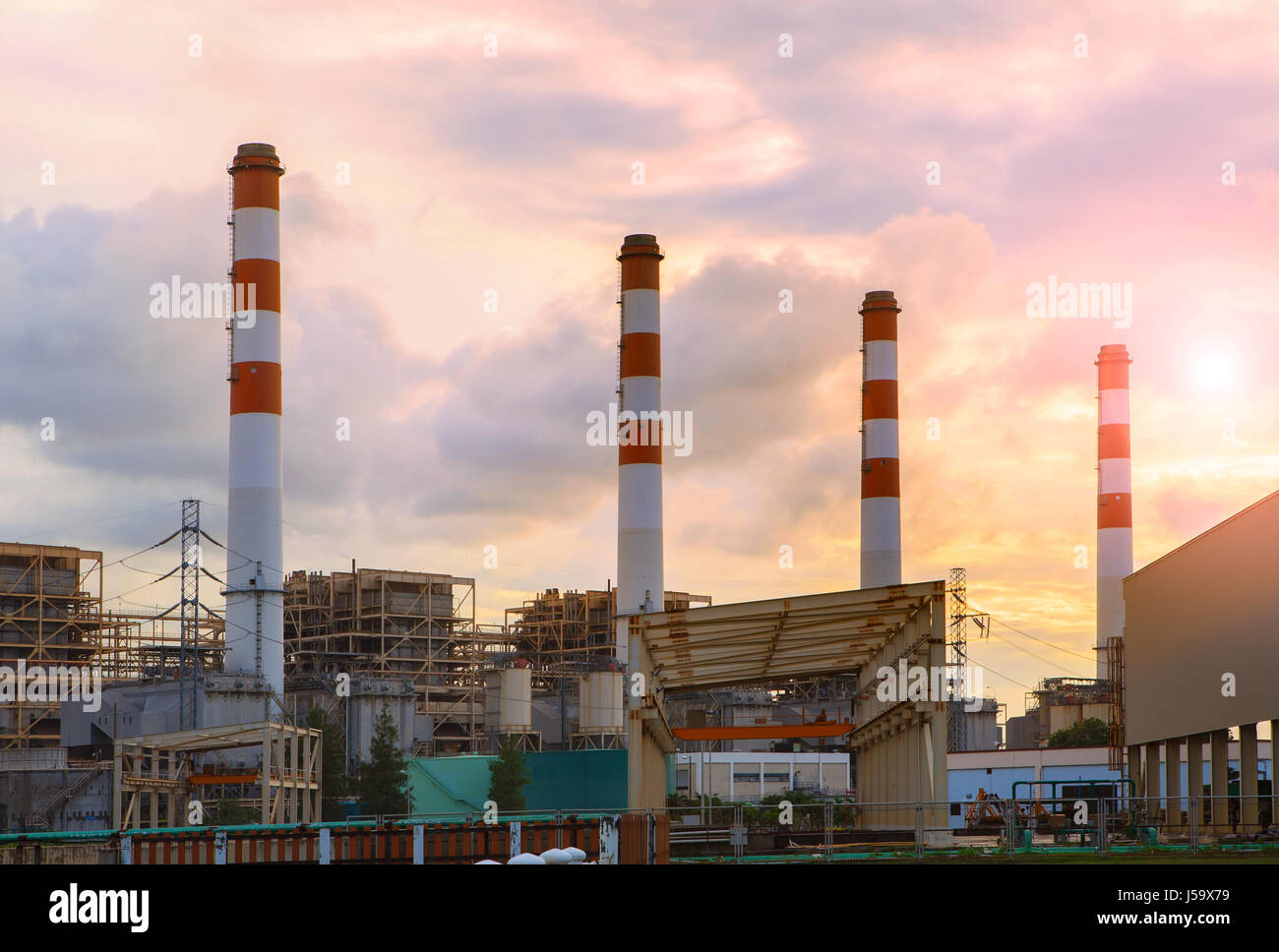 chimney in thermal electric generator industry plant Stock Photo - Alamy