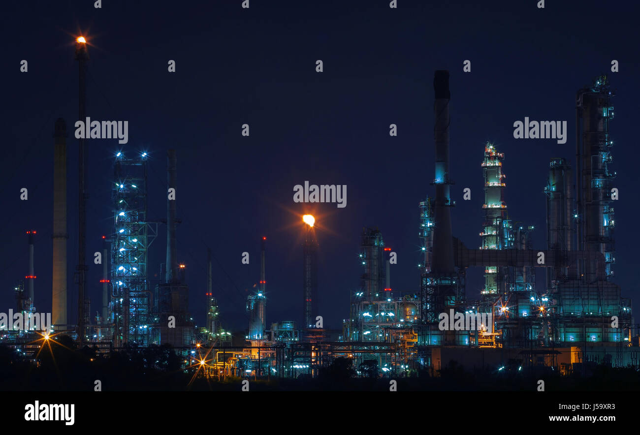 beautiful night scene landscape of oil and gas refinery factory with ...