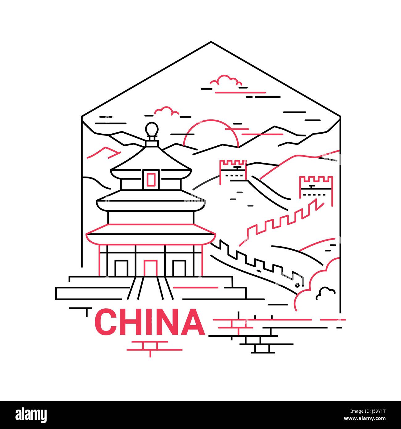 China - modern vector line travel illustration Stock Vector Image & Art ...