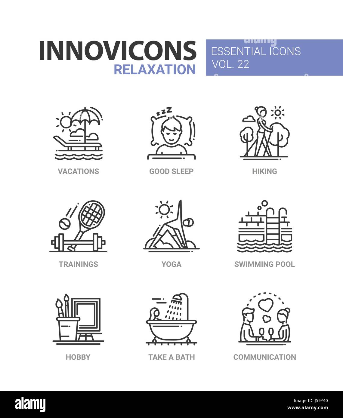 Relaxation - modern color vector single line icon set Stock Vector ...