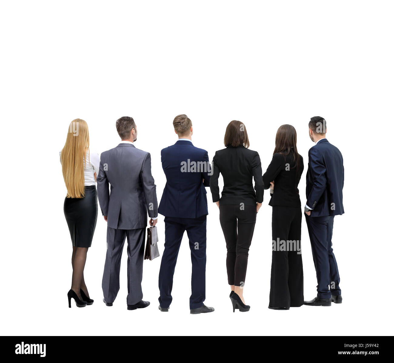 Successful business team looking upwards standing back side Stock Photo ...