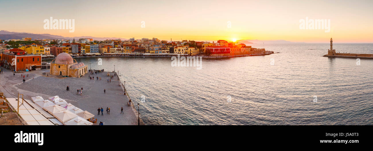 Old Venetian harbor of Chania town on Crete island, Greece Stock Photo ...