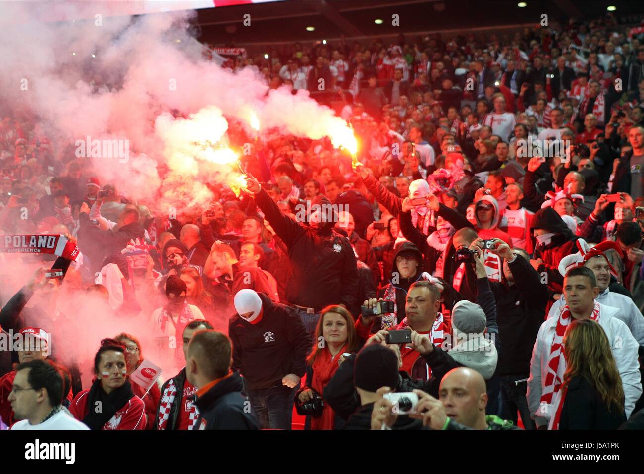 POLISH FANS WITH FLARE ENGLAND V POLAND WEMBLEY STADIUM LONDON ENGLAND ...