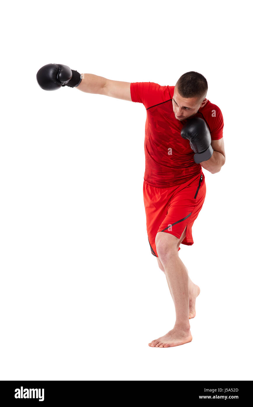 Young kickbox fighter in various postures isolated on white Stock Photo ...