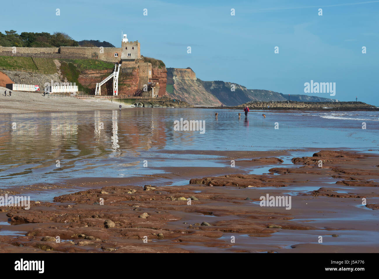 view along the beach towards Sidmouth on the Devon Coast, England, with ...