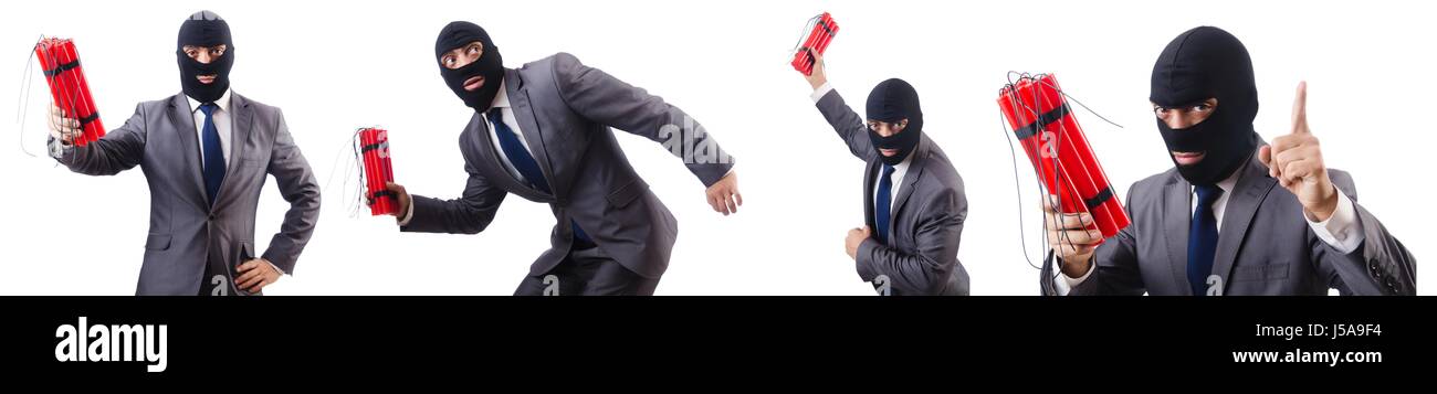 Terrorist with dynamite isolated on white Stock Photo - Alamy