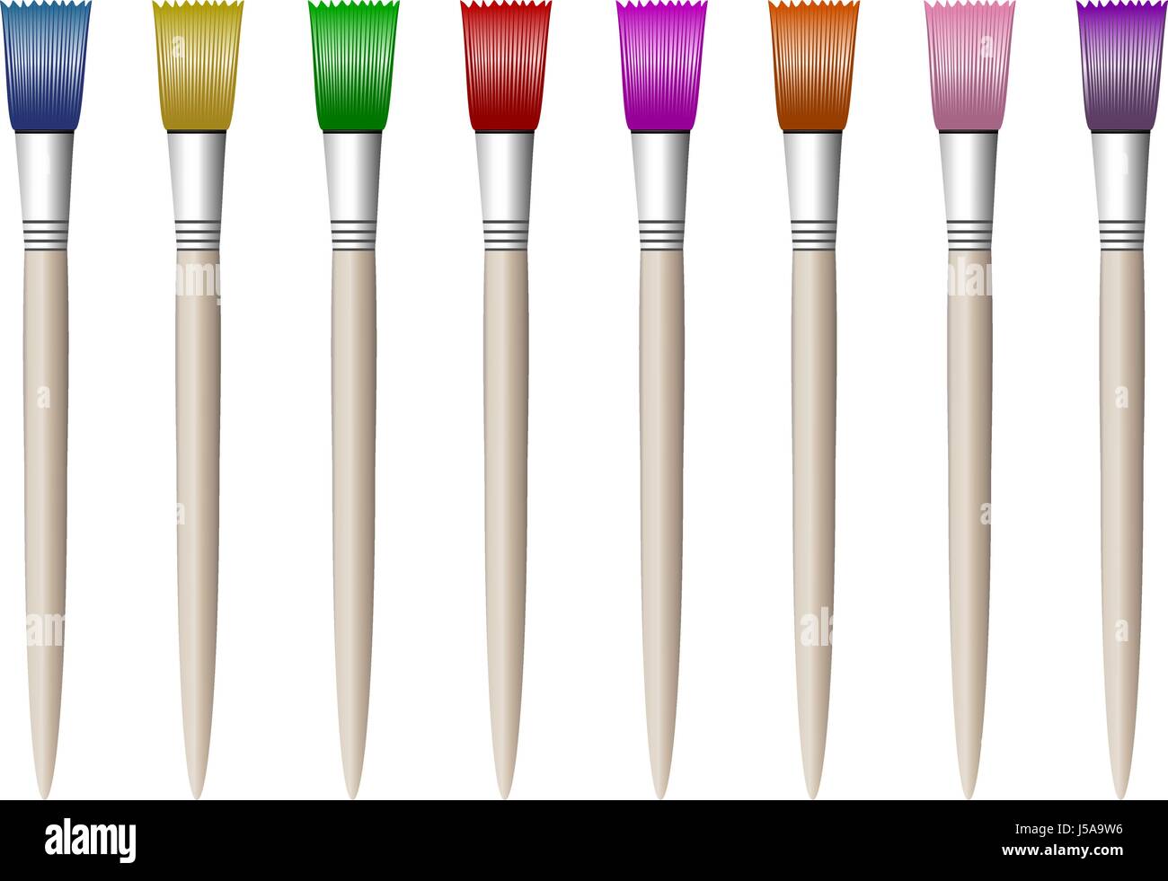 Colorful colored brushes for drawing, simple, isolated in white frame ...