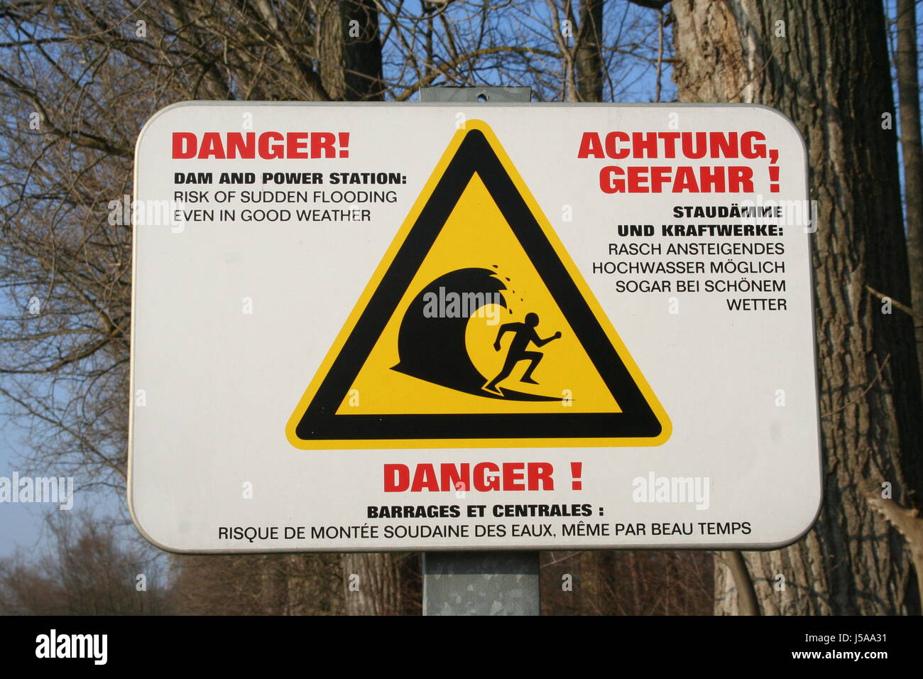 sign signal danger rhine signposts flood attention embankment dam weir ...