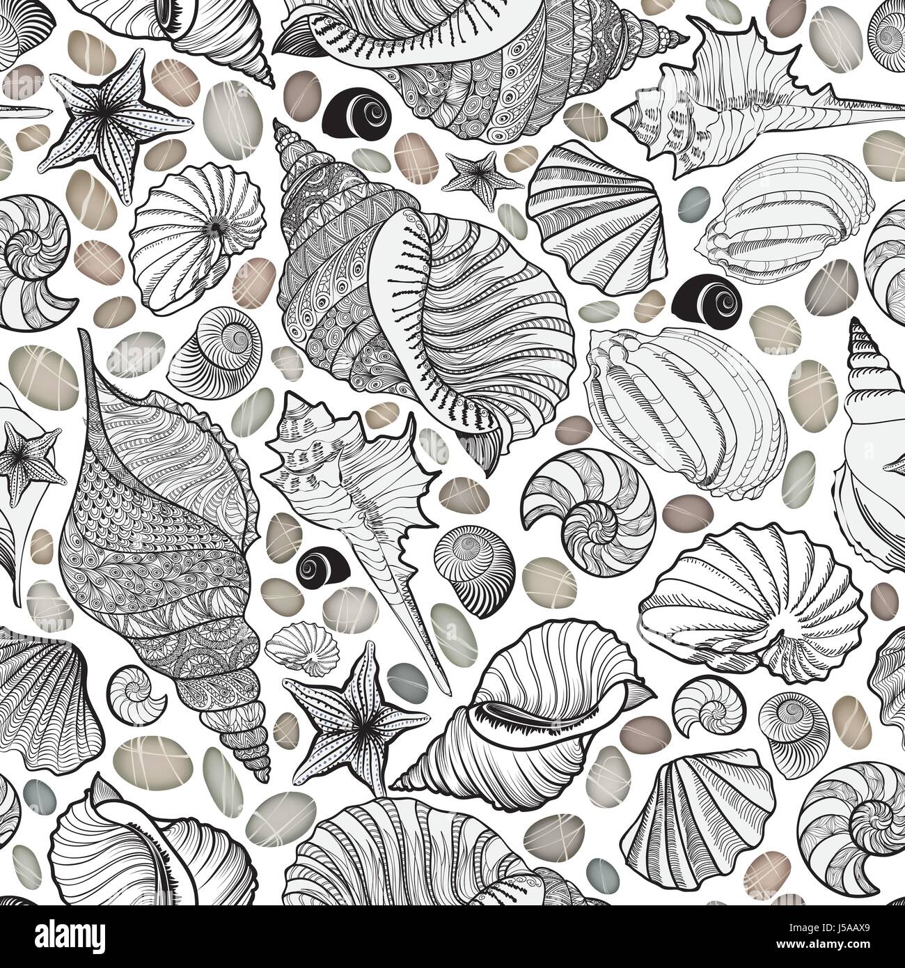 Seashell seamless pattern. Summer holiday marine background. Underwater ...