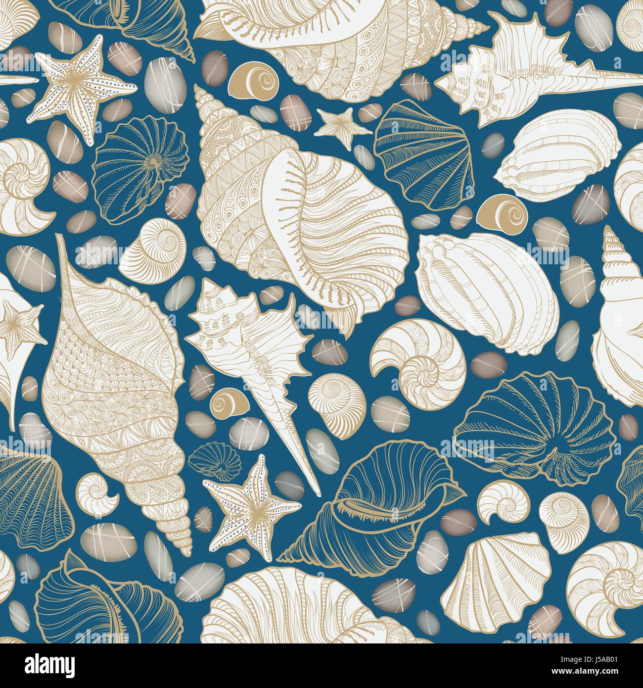 Seashell seamless pattern. Summer holiday marine background. Underwater ...