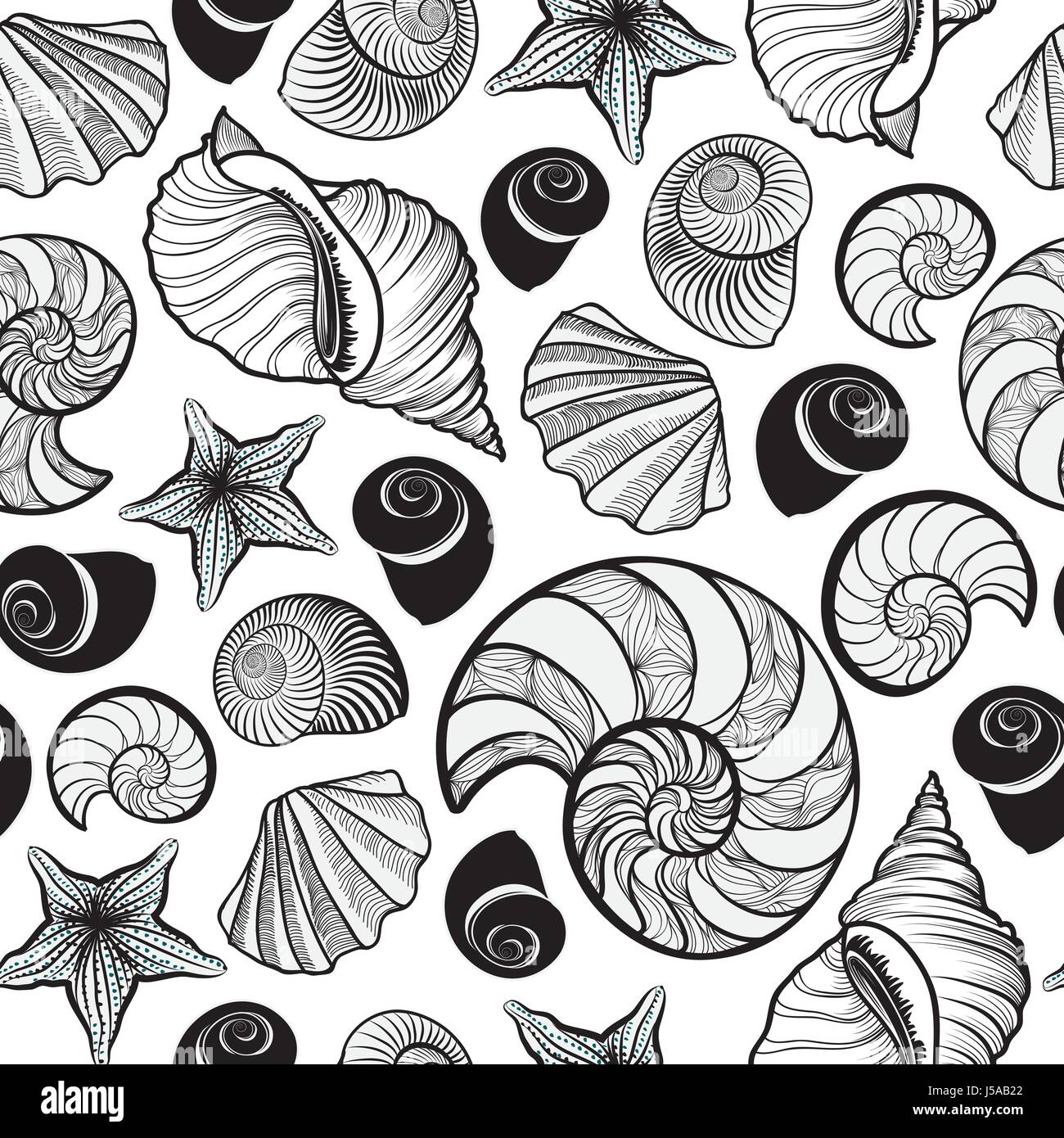 Seashell seamless pattern. Summer holiday marine background. Underwater ...