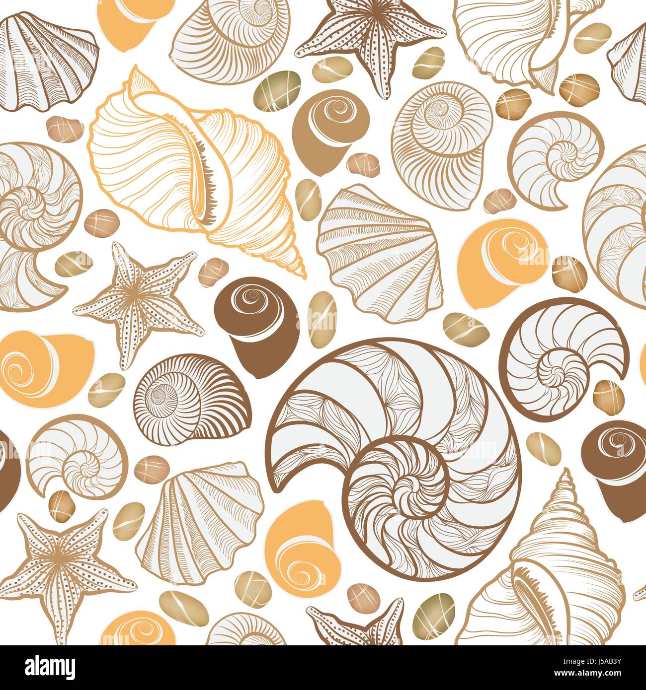 Seashell seamless pattern. Summer holiday marine background. Underwater ...