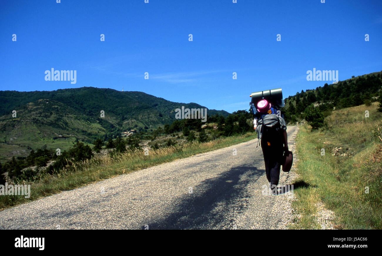 blue walk go going walking travel tree trees hill mountains green hike ...