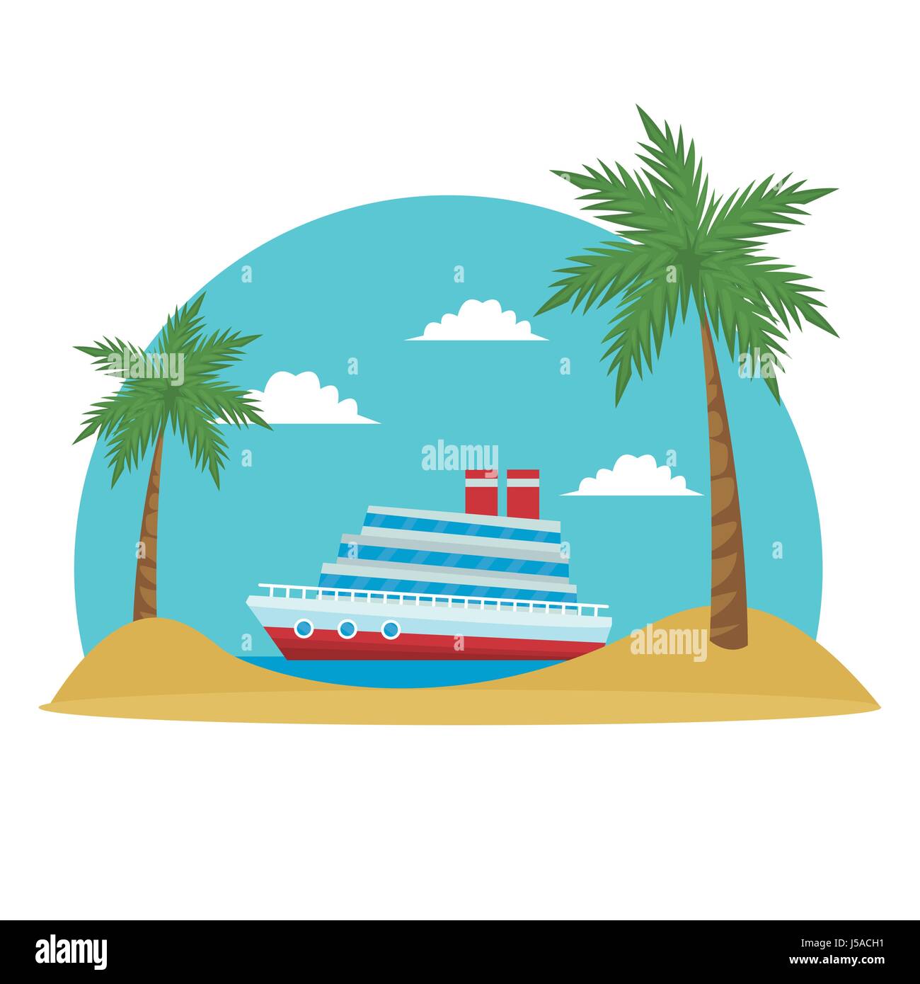 cartoon cruise ship tropical beach palm tree Stock Vector Image & Art ...
