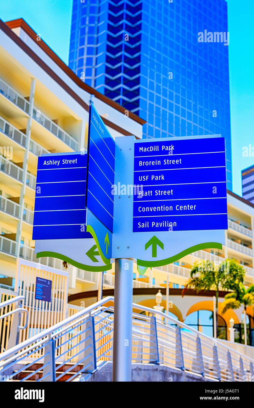 Pedestrian destination signs on the Riverwalk in downtown Tampa FL ...