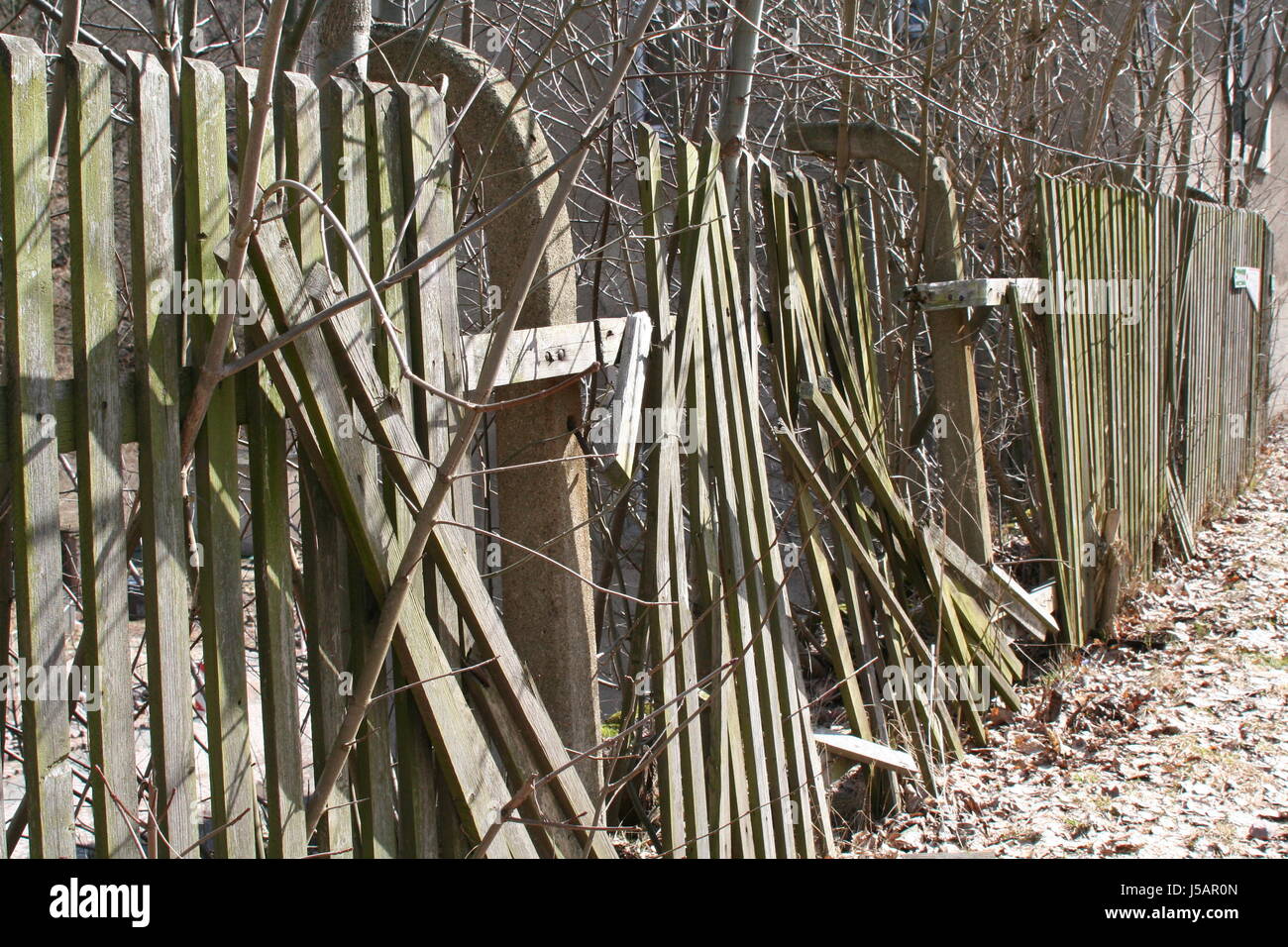 ailing repair broken fence weatherworn mossy stockade wooden fence ...