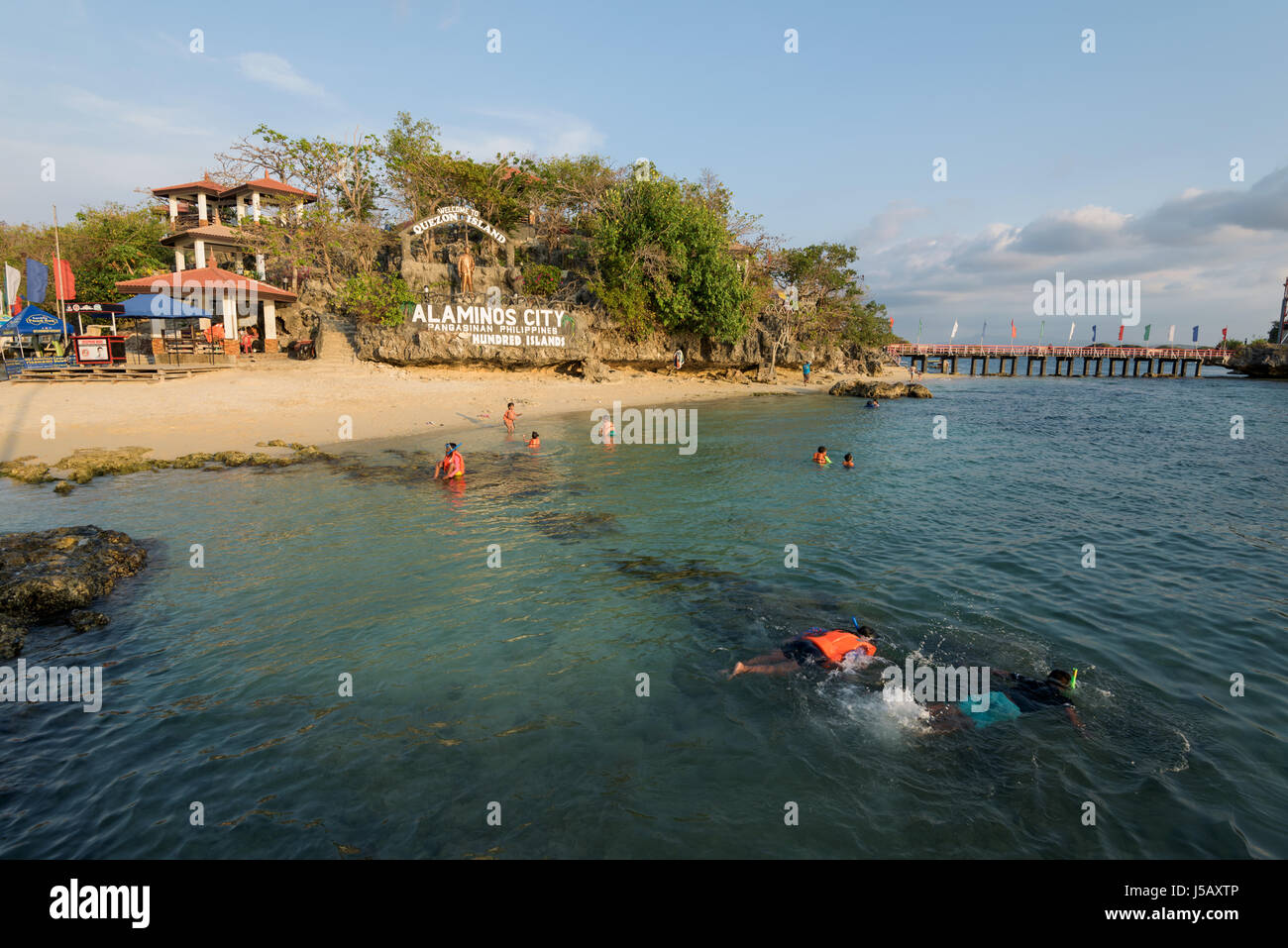 Quezon Island, Philippines - April 11, 2017: Tourist snorkel on the ...