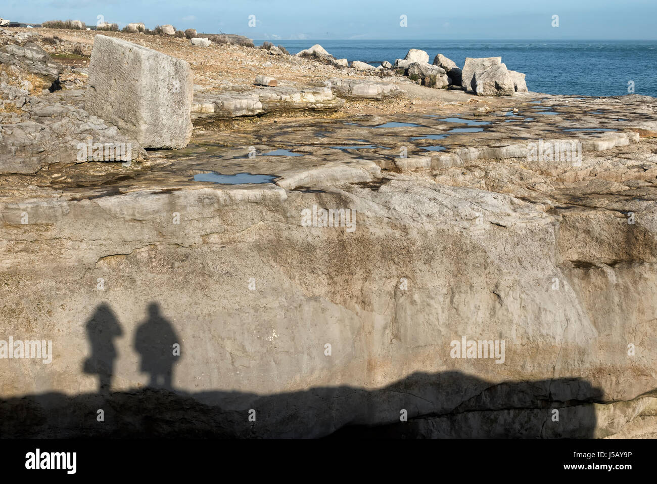 Shadows on the rocks in Portland, Dorset Stock Photo - Alamy