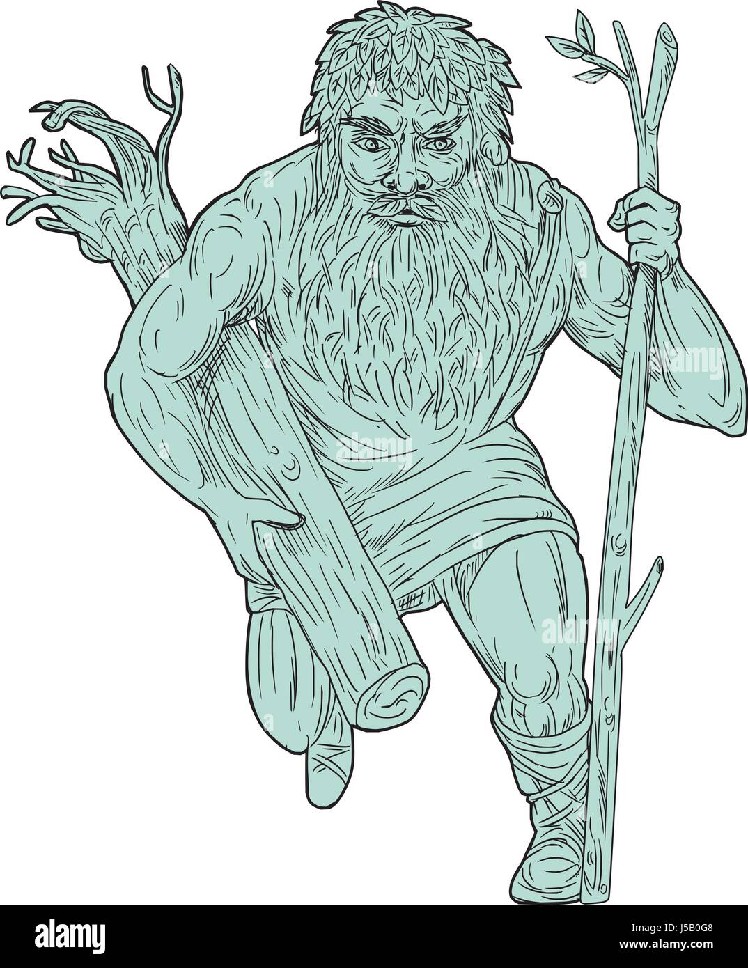 Drawing sketch style illustration of a leshy or Leshiye , a tutelary ...