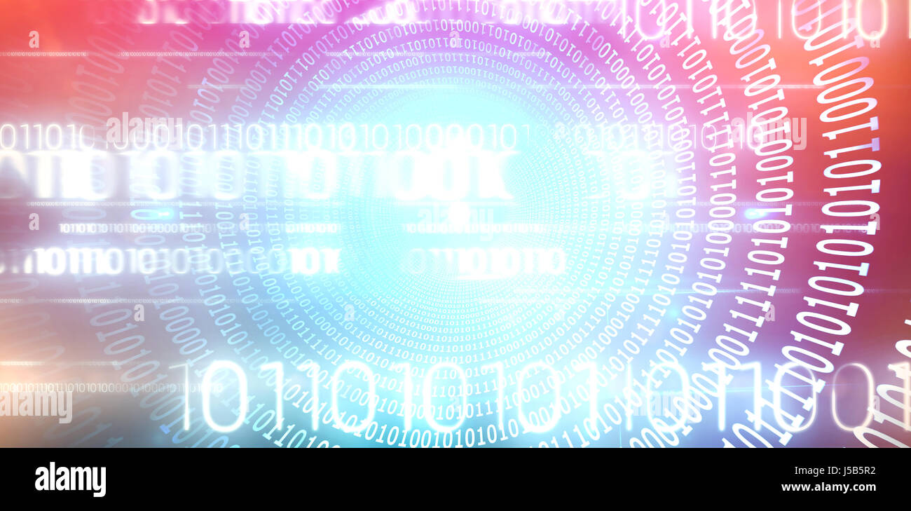 Spiral of shiny binary code against blue background with vignette Stock ...