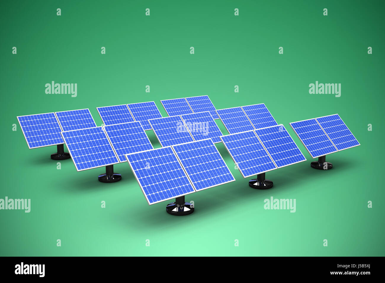 Rows of 3D solar panel against green vignette Stock Photo - Alamy