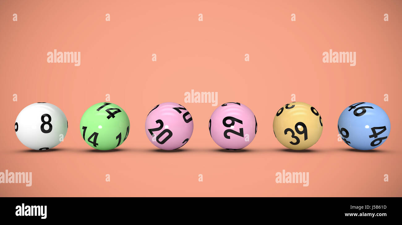 Line of lottery balls against red background Stock Photo - Alamy