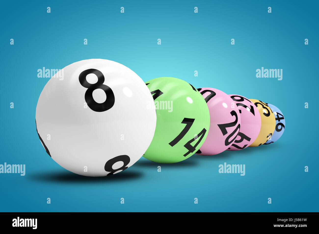 Line of lottery balls against blue vignette background Stock Photo - Alamy
