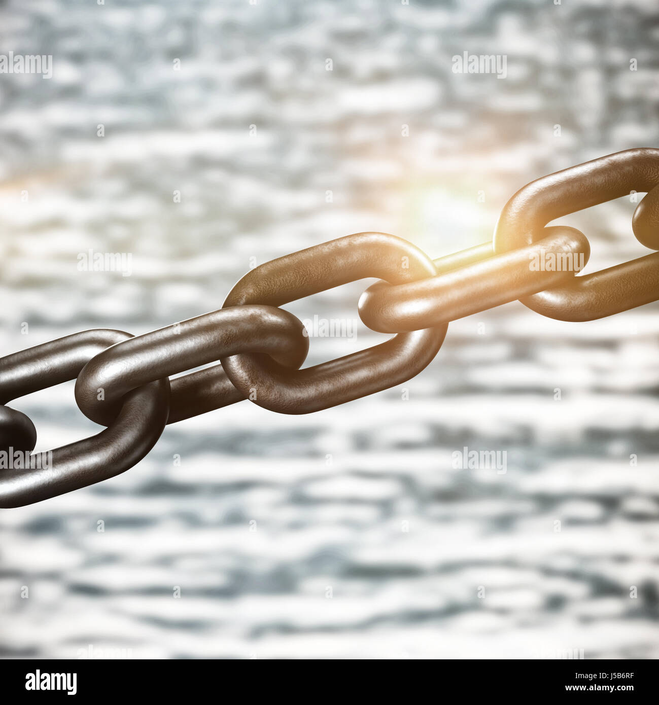 Closeup 3d image of chain against view of river and forest Stock Photo ...
