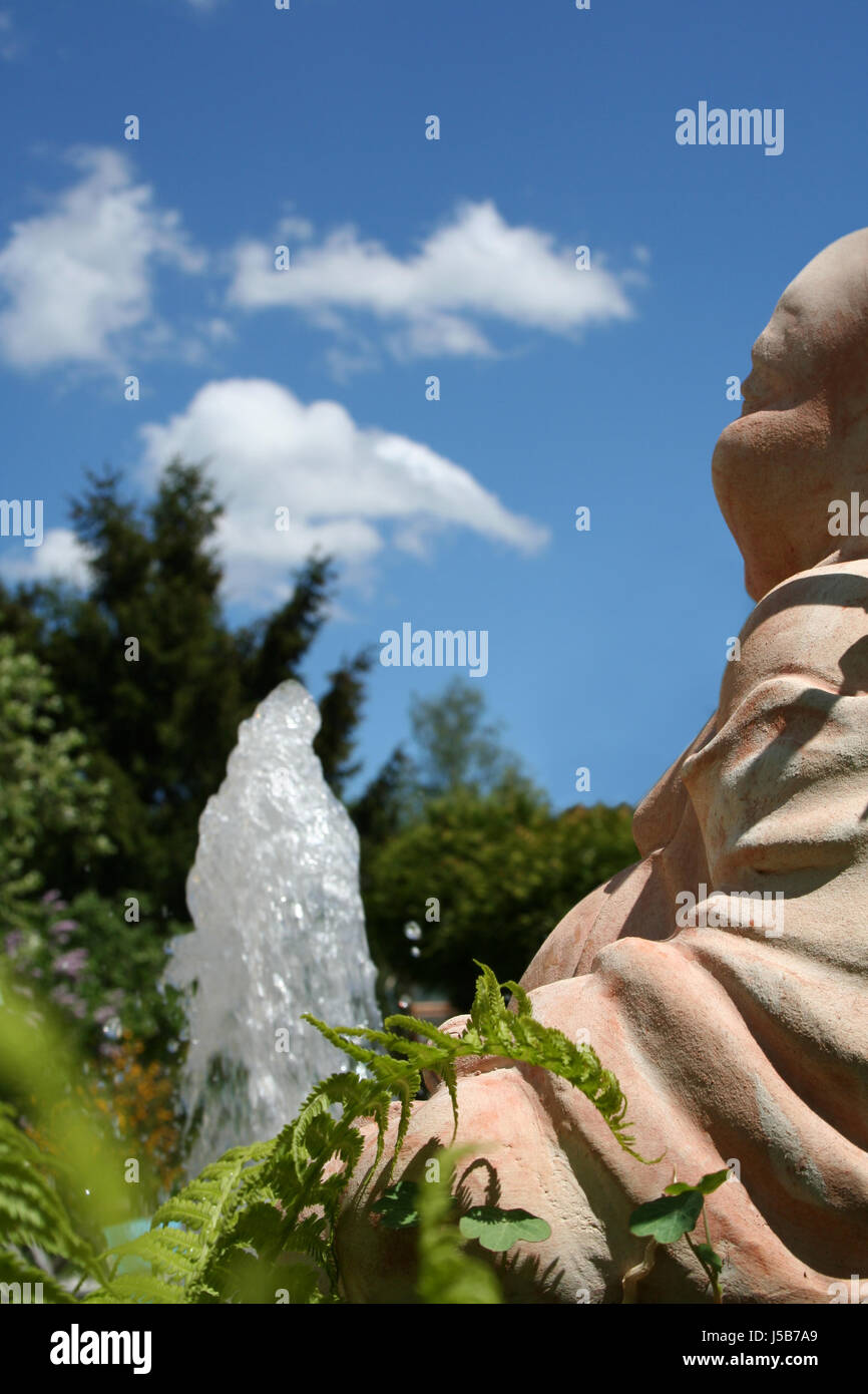 blue green buddha fountain fern terra-cotta effervesced firmament sky ...
