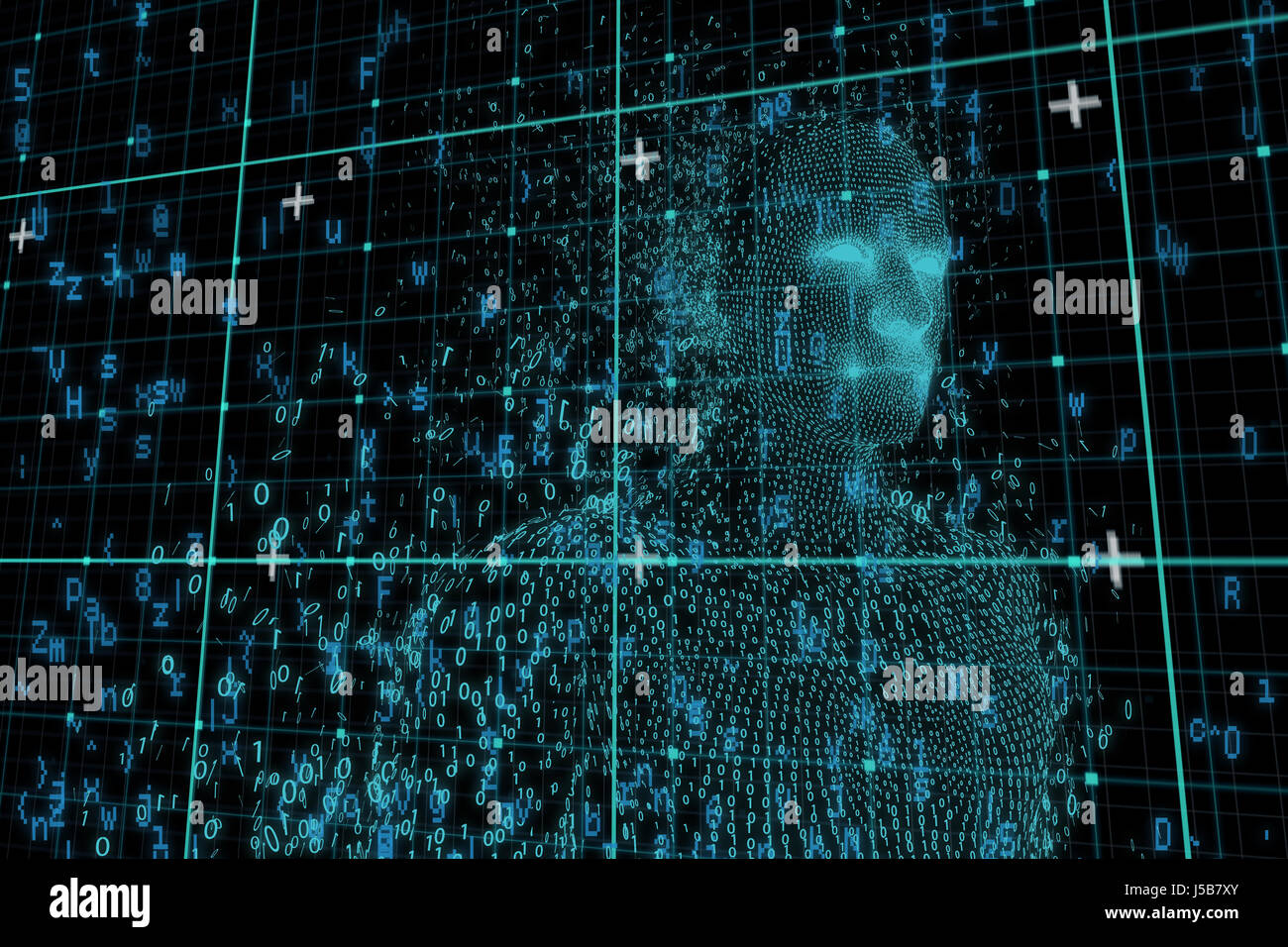 Digitally generated pixelated 3D male against grey matrix Stock Photo ...