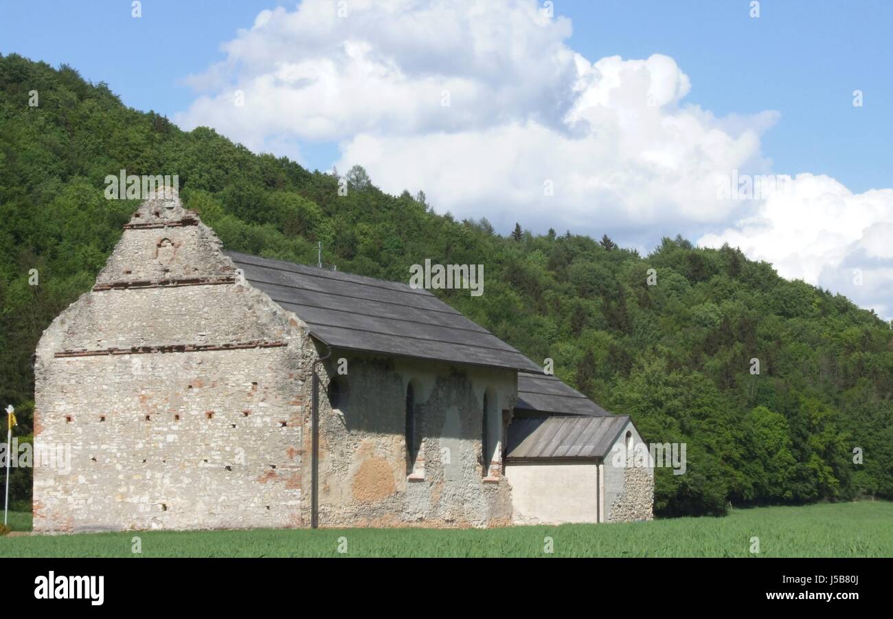 blue historical church stone green field blank european caucasian wall ...