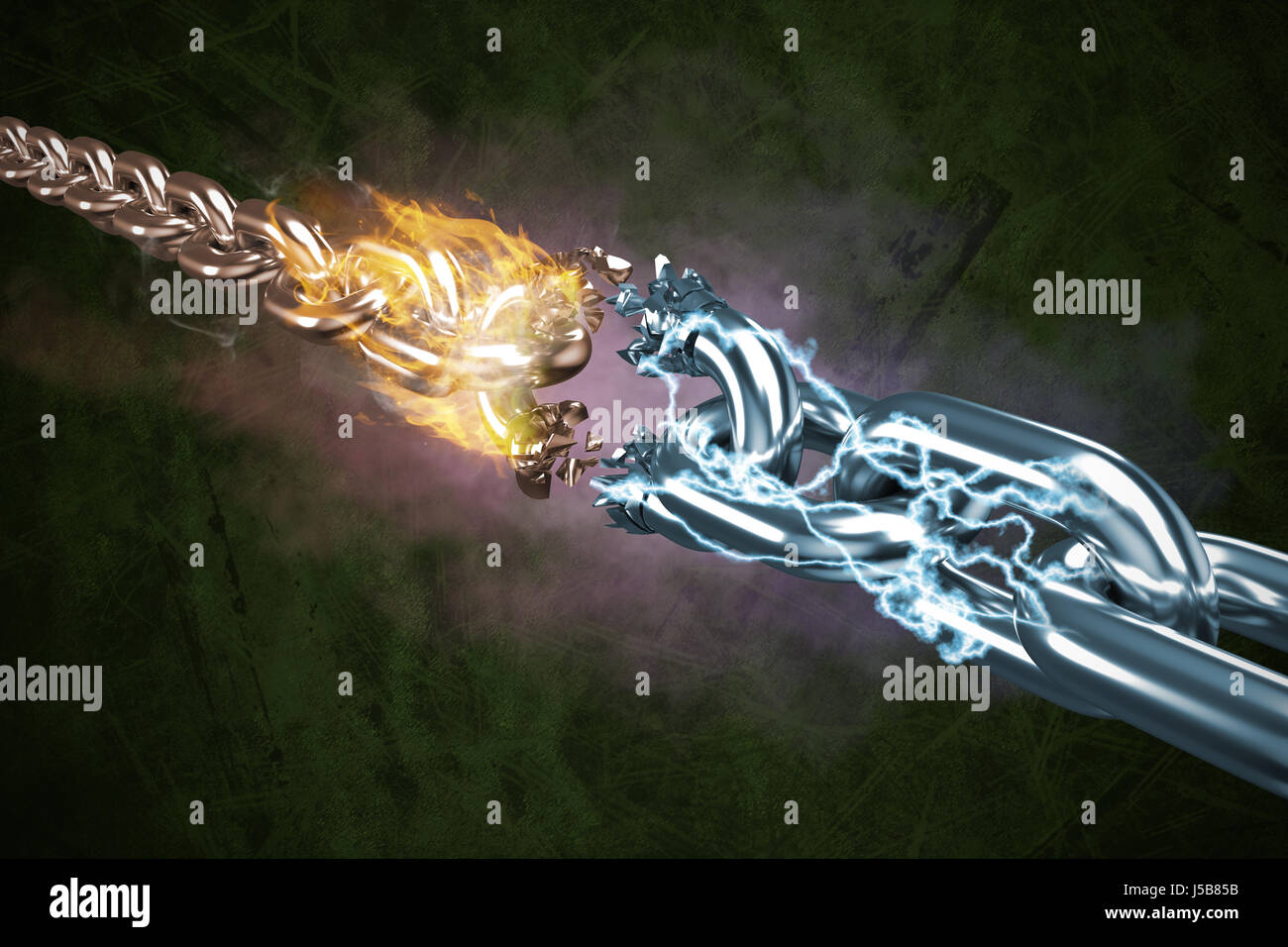 3d image of damaged silver chain against green background Stock Photo ...