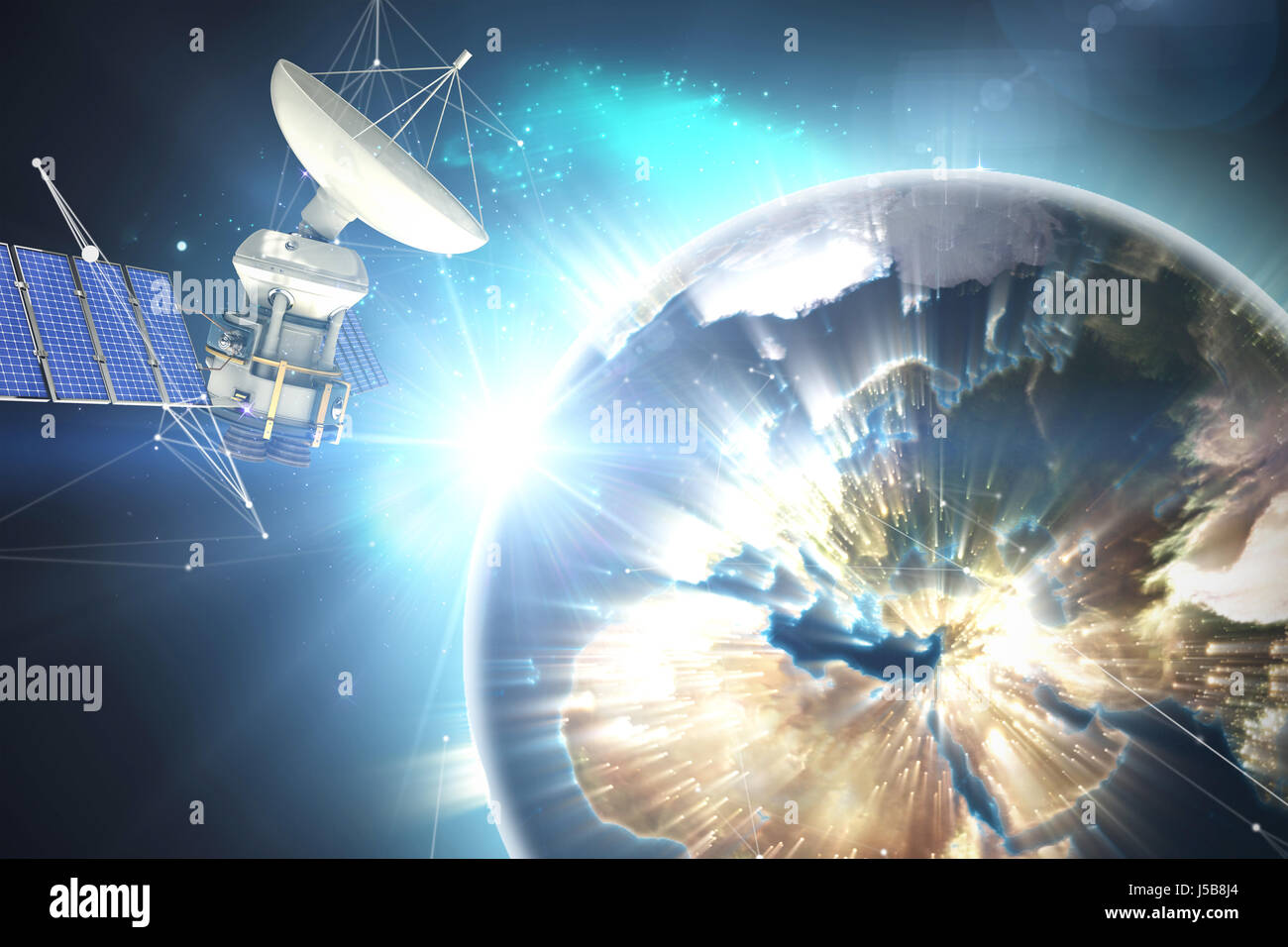 3d solar powered satellite against earth seen from space Stock Photo ...