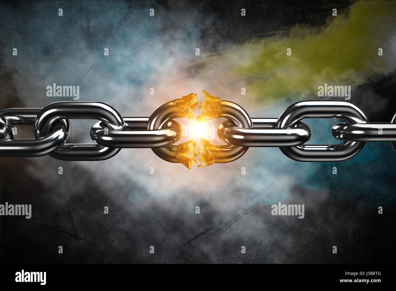 3d image of broken silver metal chain against black background Stock ...