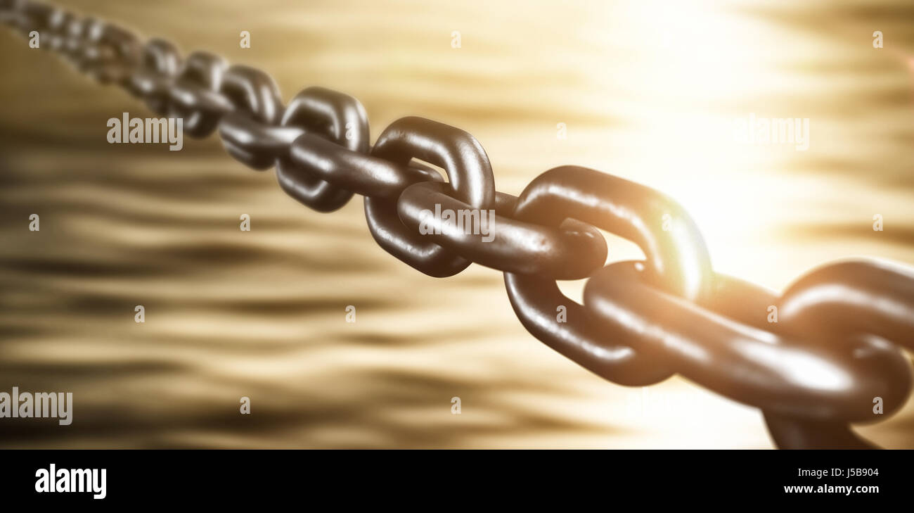 3d image of weathered metallic chain against sunset of a beautiful day ...