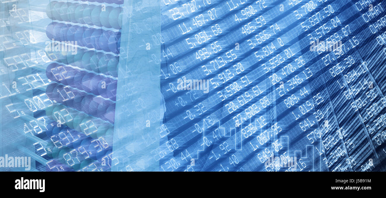 Computer graphic image of abacus against stocks and shares Stock Photo ...