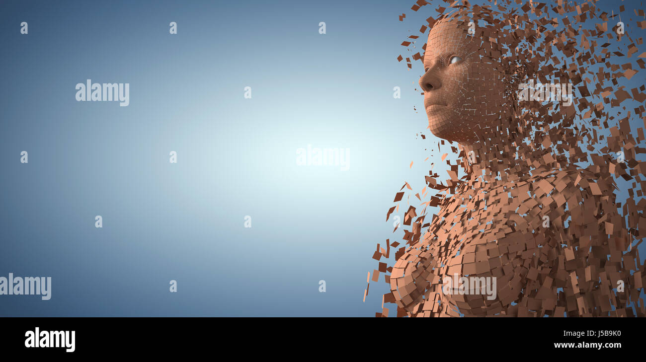 Close-up of pixelated 3d woman against purple vignette Stock Photo - Alamy