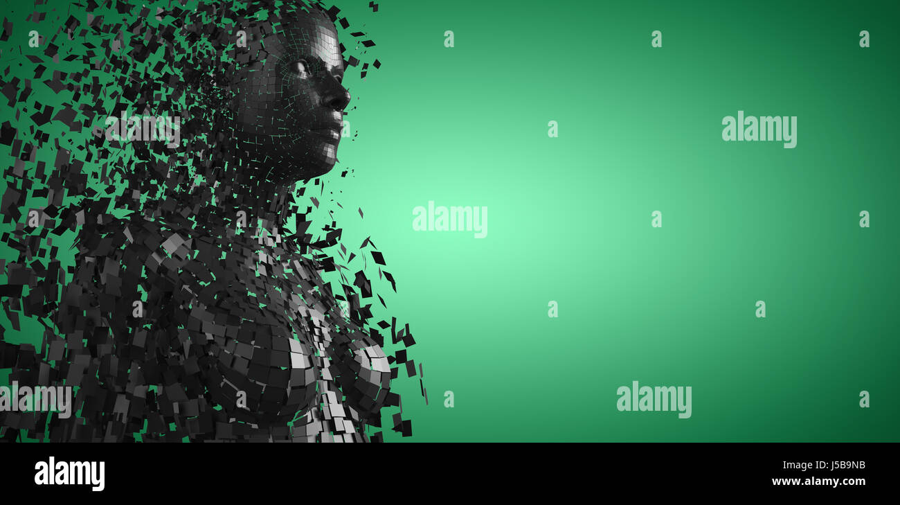 Black pixelated 3d female against green vignette Stock Photo - Alamy
