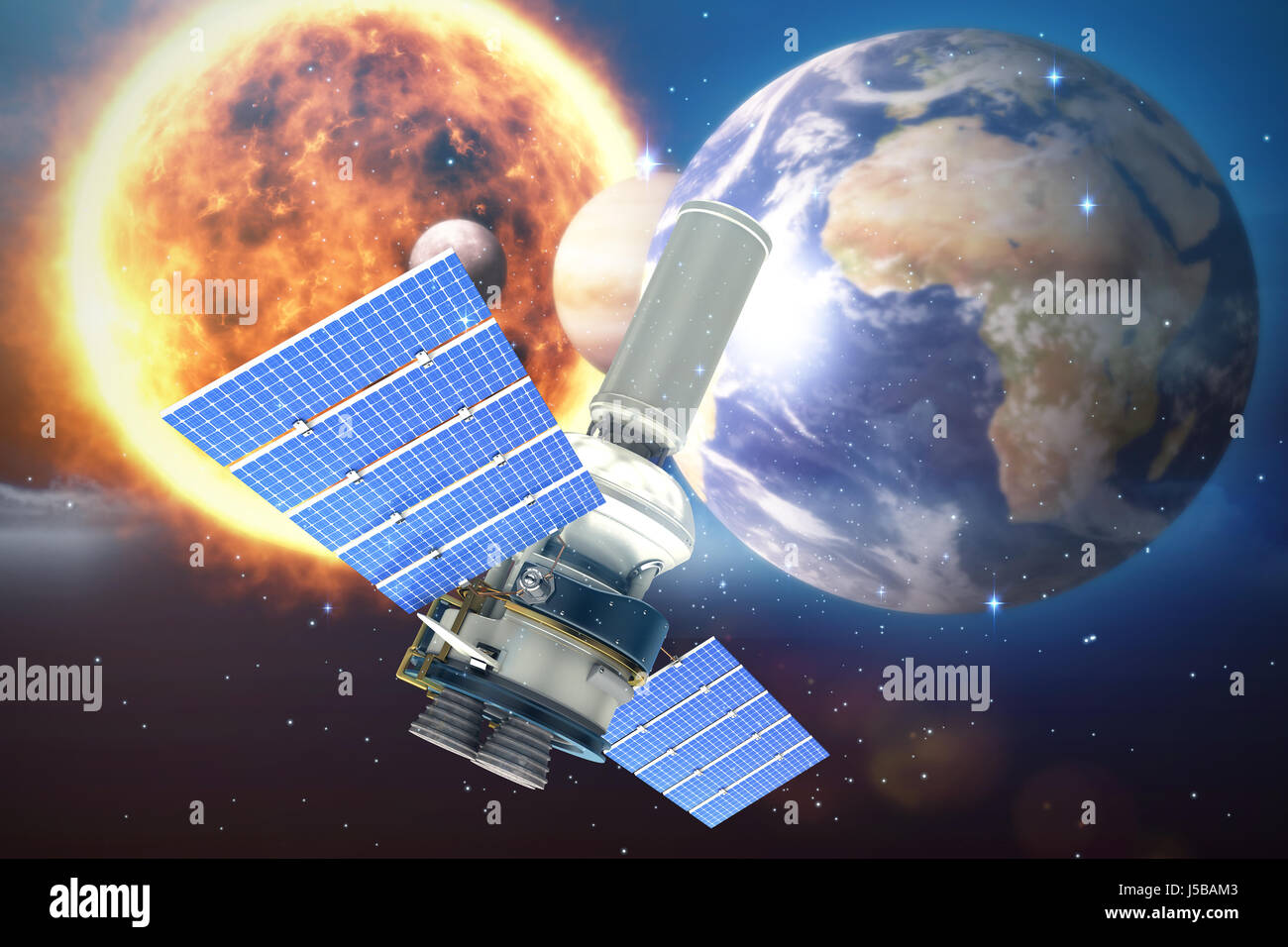 3d image of modern solar power satellite against white background ...