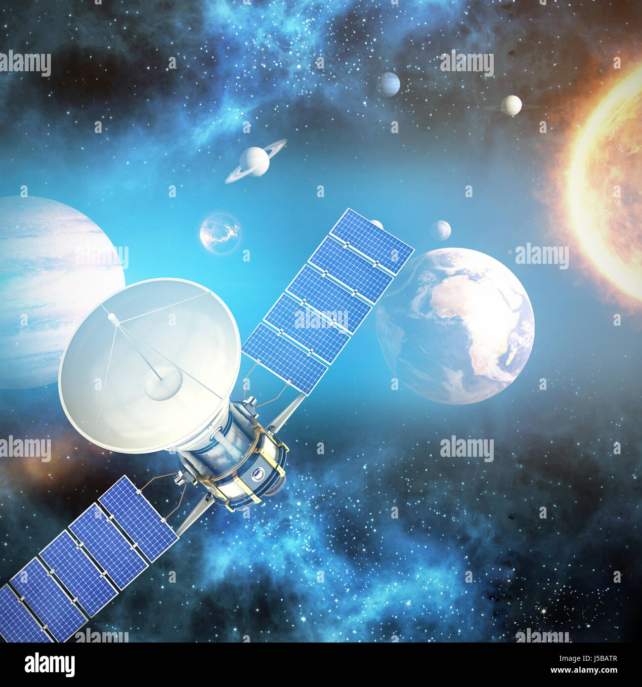 Digitally generated image ofÃ‚Â 3d solar satellite against graphic ...